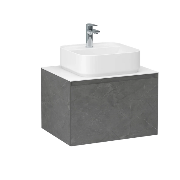 Imex Ravine 600mm Single Drawer Wall Mounted Vanity Unit in Grey Marbl