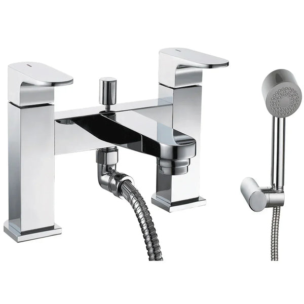 JTP Base Lever Pillar Mounted Bath Shower Mixer Tap with Kit - Chrome