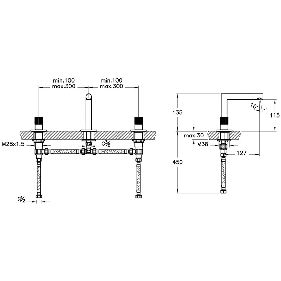VitrA Origin 3-Hole Basin Mixer | Chrome | A42583VUK