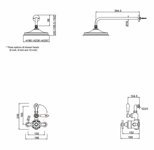 Burlington Avon Thermostatic Exposed Single Outlet Shower Valve 6in ...