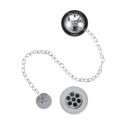 Burlington Bath Overflow Plug & Chain with Black Ceramic | W3-BLA