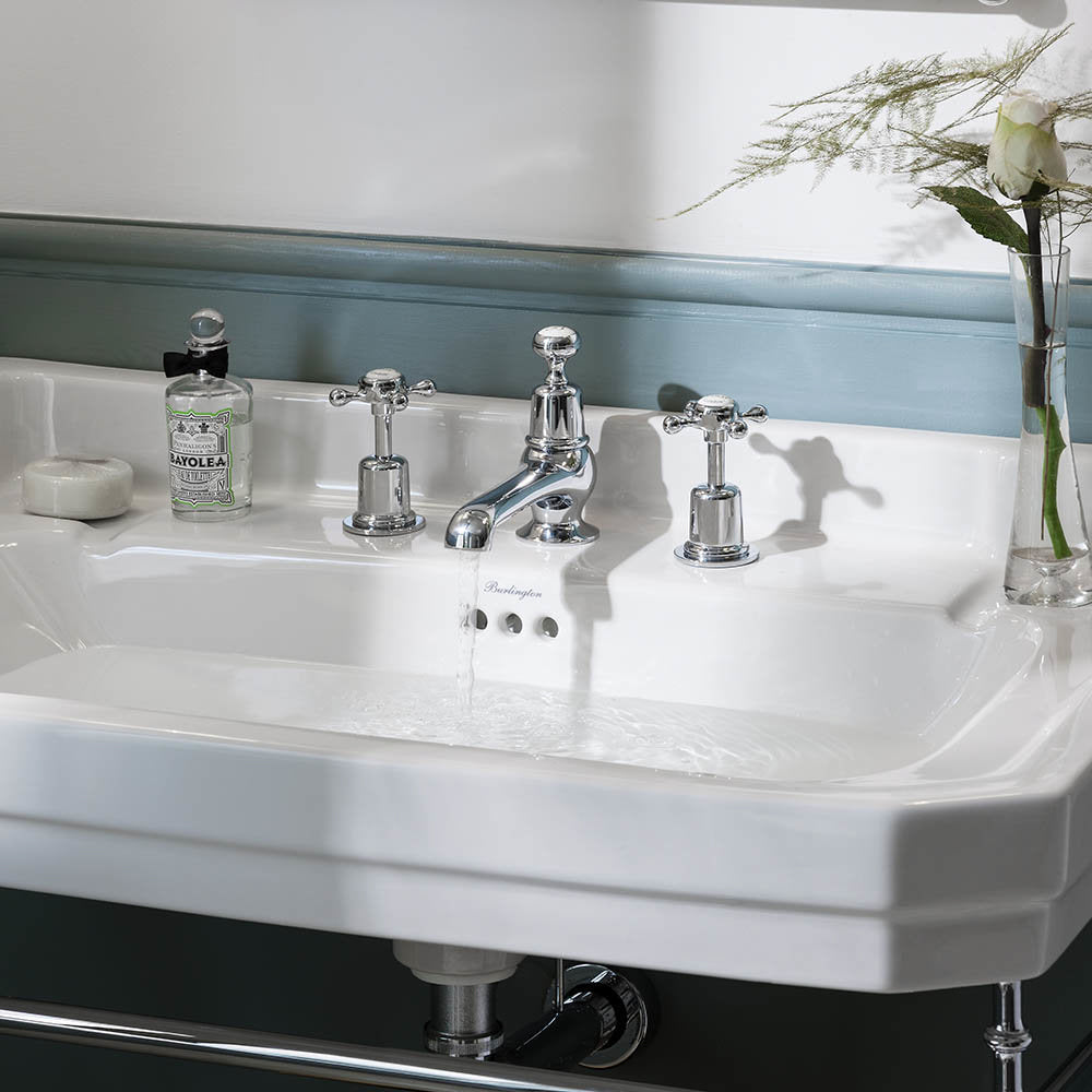 Burlington Claremont Chrome 3 Tap Hole Basin Mixer with Pop Up Waste CL12