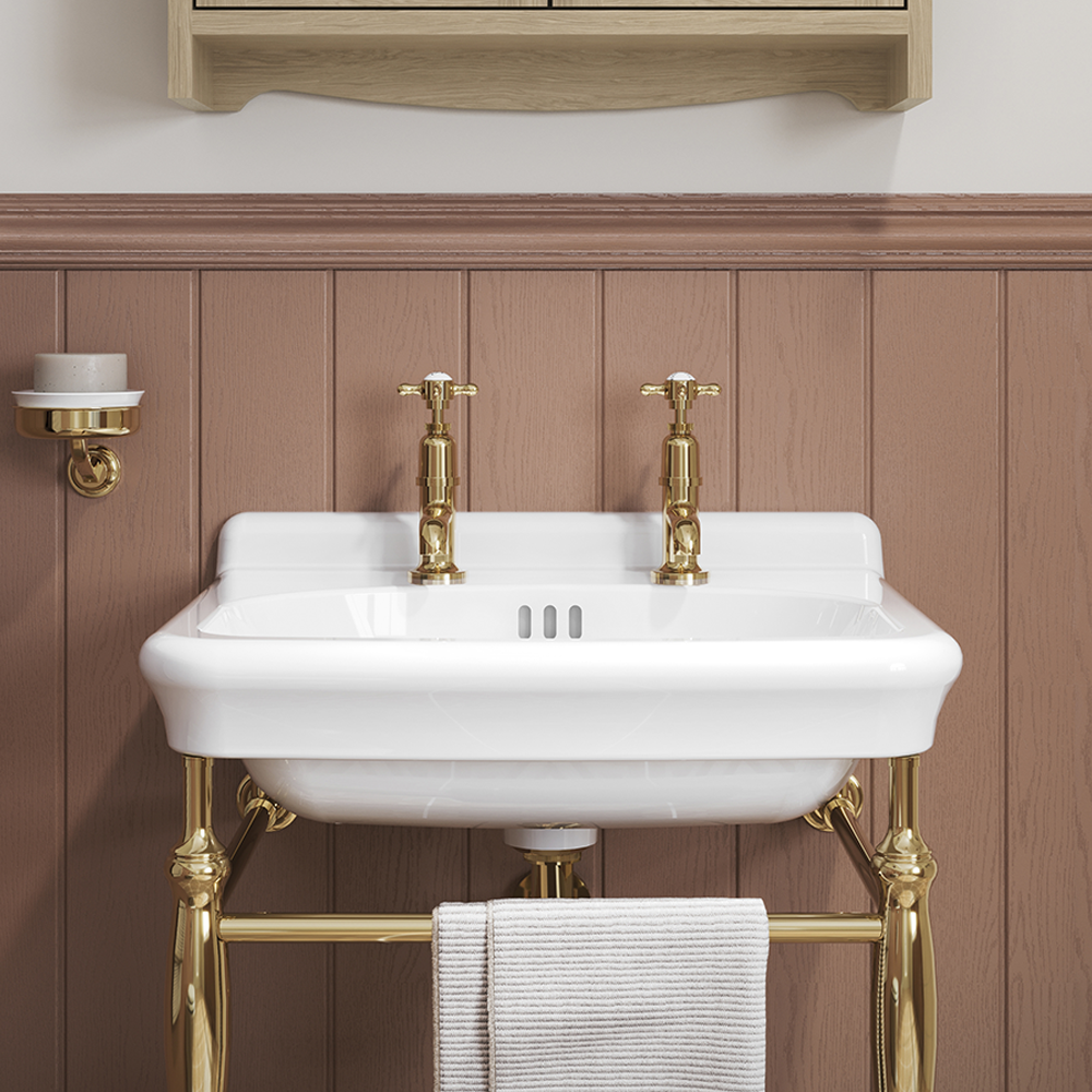 Burlington Guild Basin Long Nose Pillar Taps - Gold | Deck Mounted 2 ...