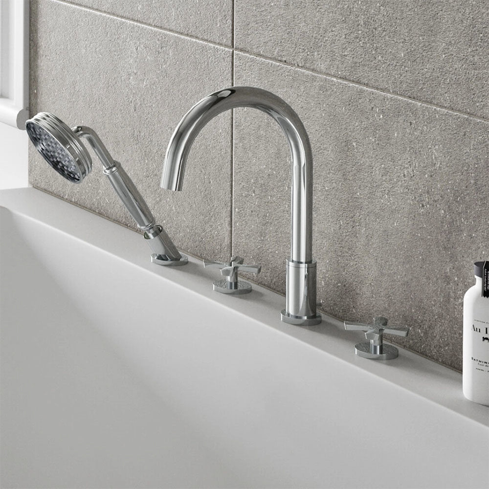Burlington Riviera Art Deco Chrome 4 Hole Bath Shower Mixer | RIV33-CHR
