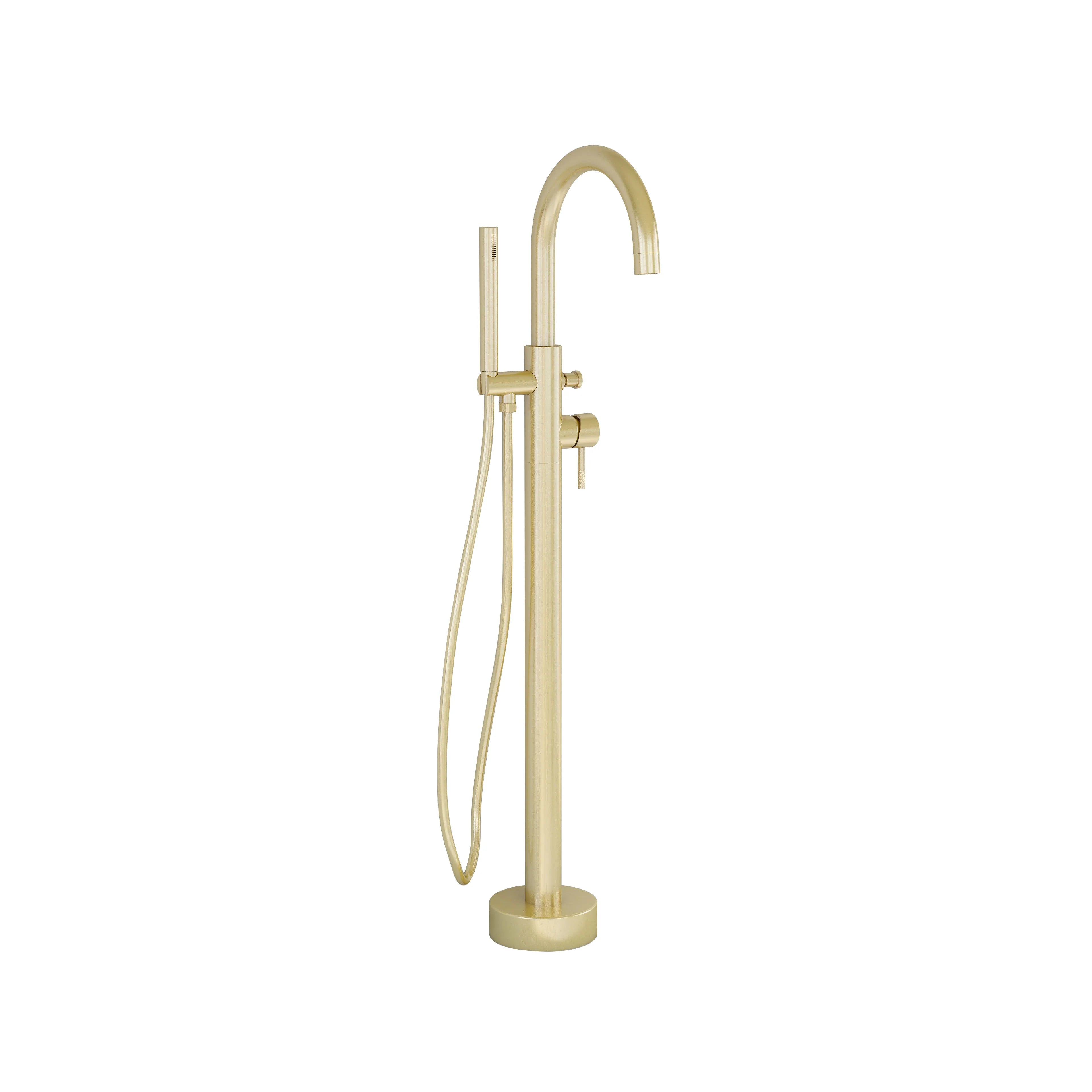 Imex Ravine Floor Standing Bath Shower Mixer in Brushed Brass with Hos