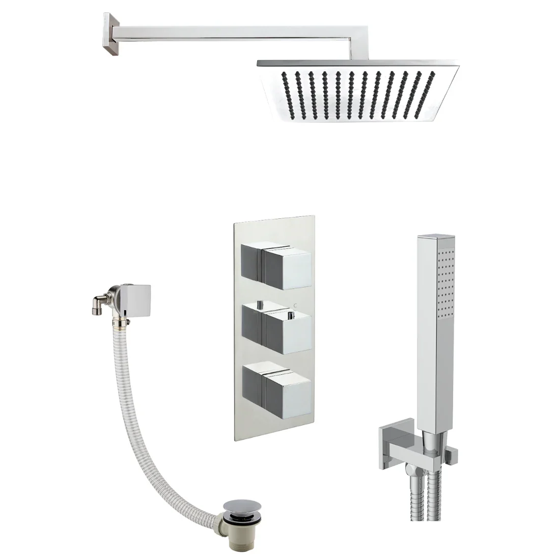JTP Square Thermostat With Overhead Shower | Chrome | COM096
