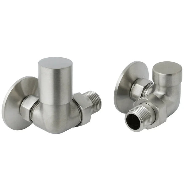JTP Vos Inox Manual Corner Radiator Valves Pair - Stainless Steel