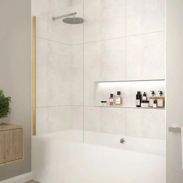 Merlyn Frameless 800 x 1500mm Fixed Bath Screen - Brushed Bronze - MB1