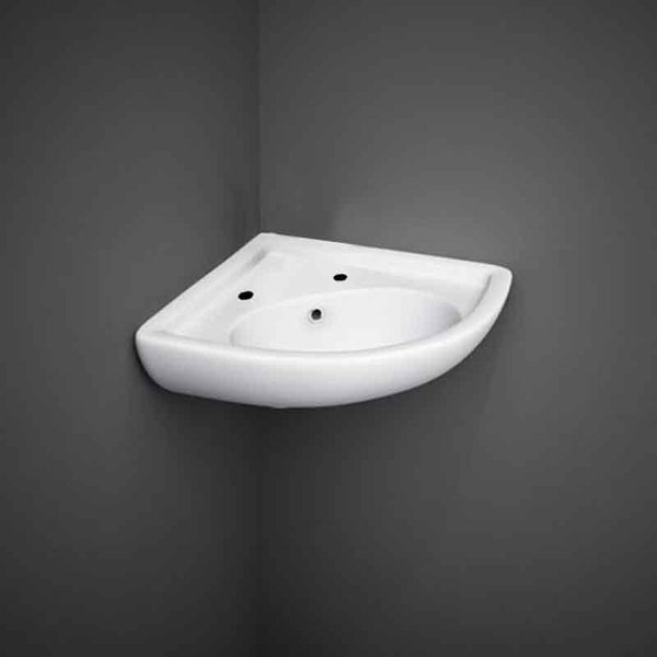 RAK Ceramics Compact Corner Basin - 2 Tap Holes - Alpine White - CO270