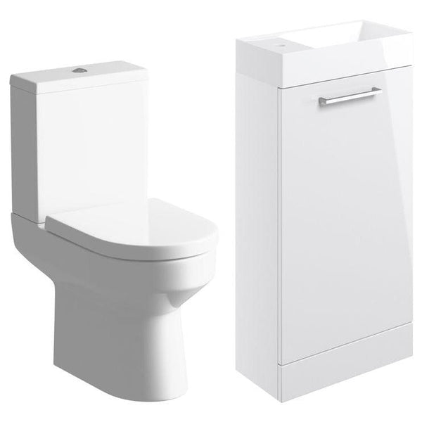 Ruby Bentley 410mm F/S Basin Unit & C/C Toilet Pack - White Gloss - RU