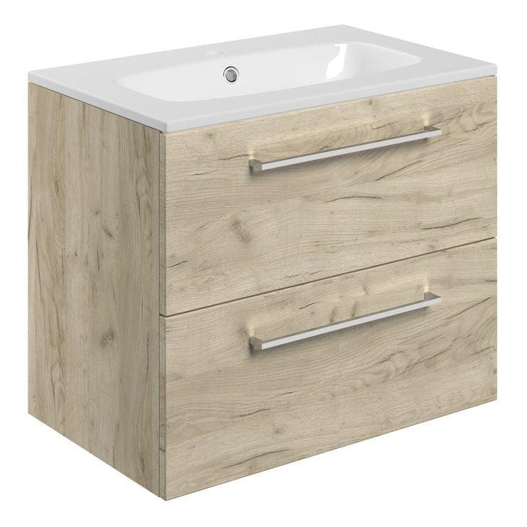 Ruby Bentley 610mm Wall Hung 2 Drawer Basin Unit & Basin - Oak - RUBY1