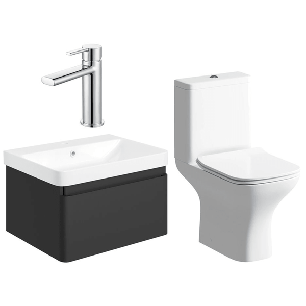 Ruby Penny 600mm Basin Unit & Close Coupled WC Pack - Matt Black w/Chr