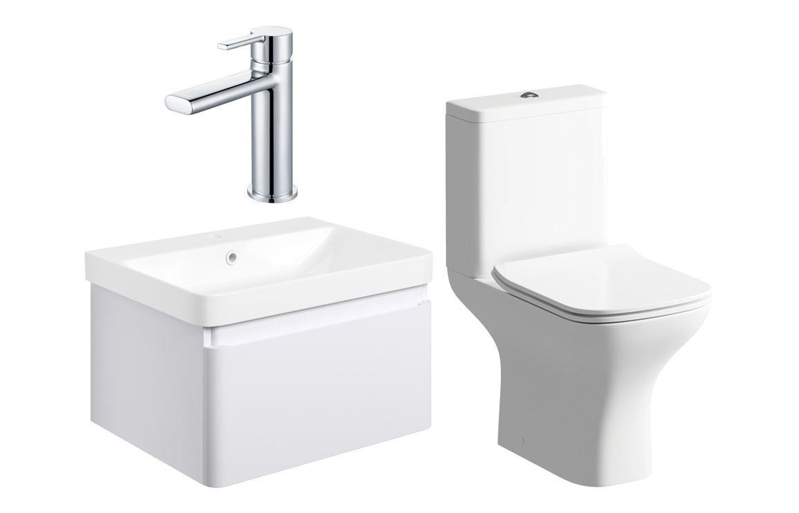 Ruby Penny 600mm Basin Unit & Close Coupled WC Pack - Matt White w/Chr