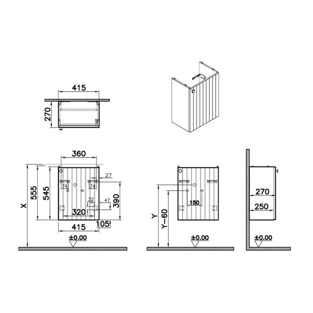 VitrA Root Groove 40cm 1 Door Wall Hung Slim Washbasin Unit (RH Hinge)