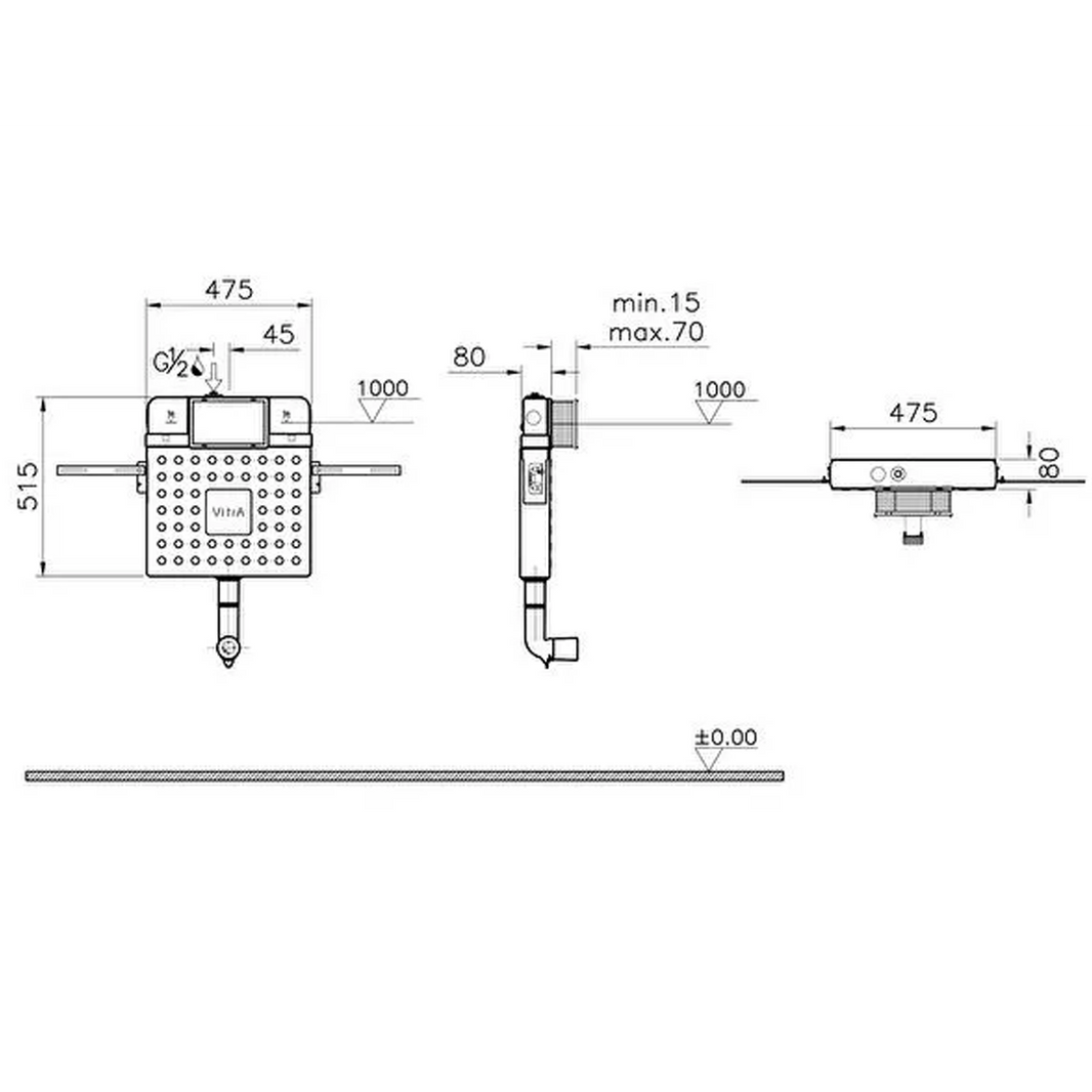 VitrA V-Fix Prime Back to Wall 8cm 3/6L Concealed Cistern - 768-1740-0